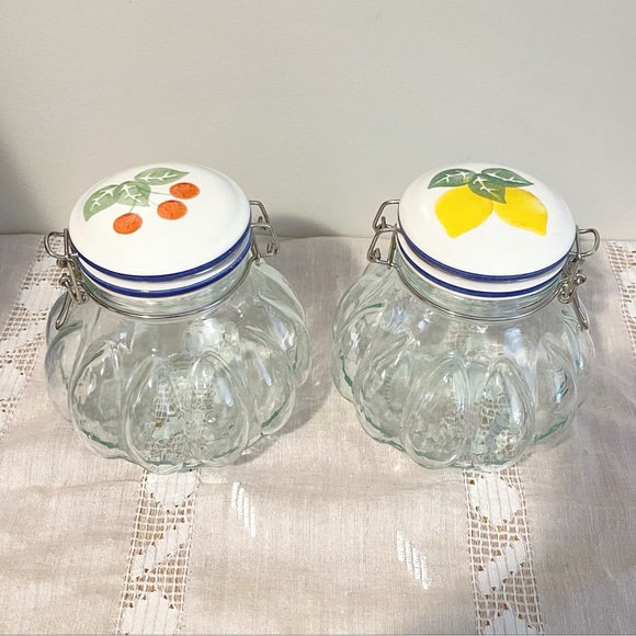 Vintage | Kitchen | Vintage Italian Bubble Glass Porcelain Lid Canister ...